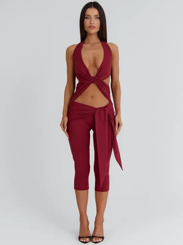 OUTCAST Eugenia Capri Jumpsuit Burgundy - Red