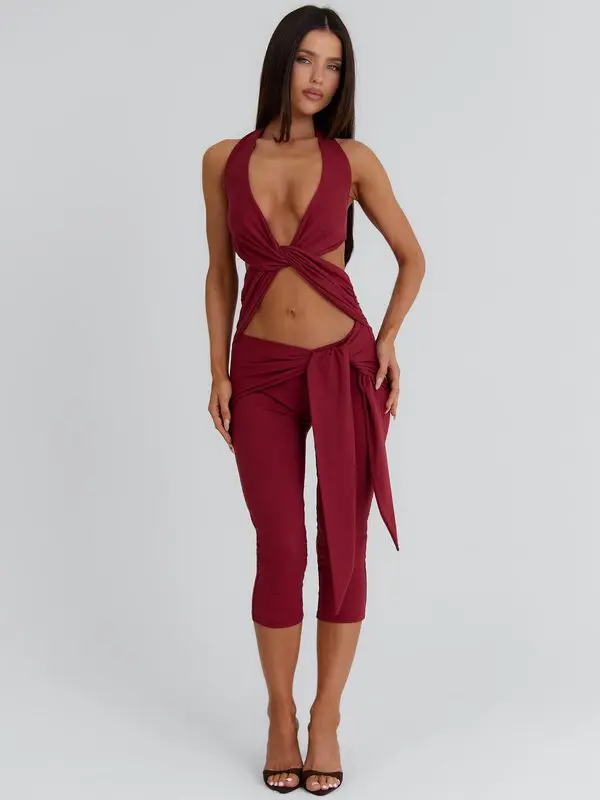 OUTCAST Eugenia Capri Jumpsuit Burgundy - Red