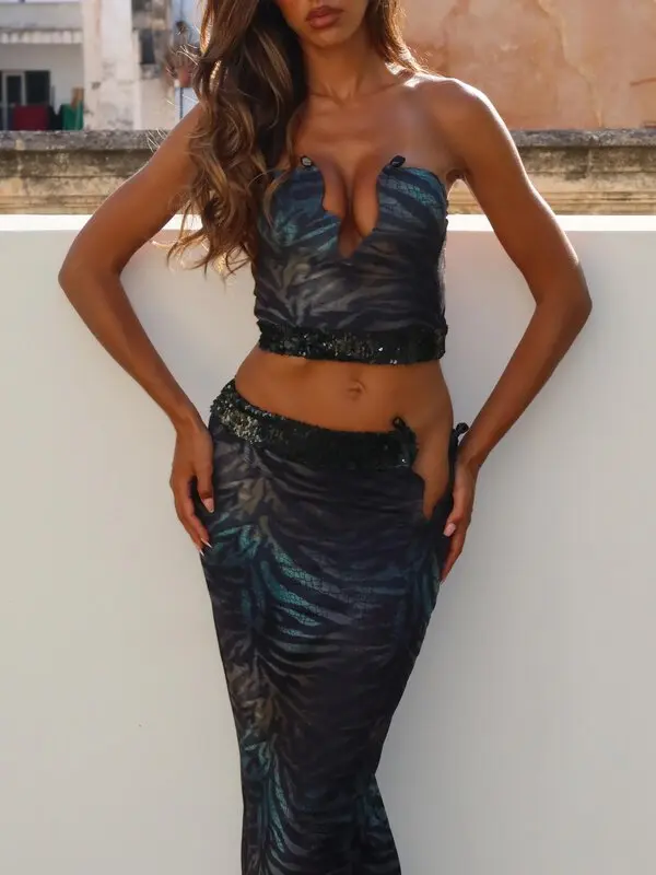 OUTCAST Milliea Maxi Skirt Miele - Blue/print
