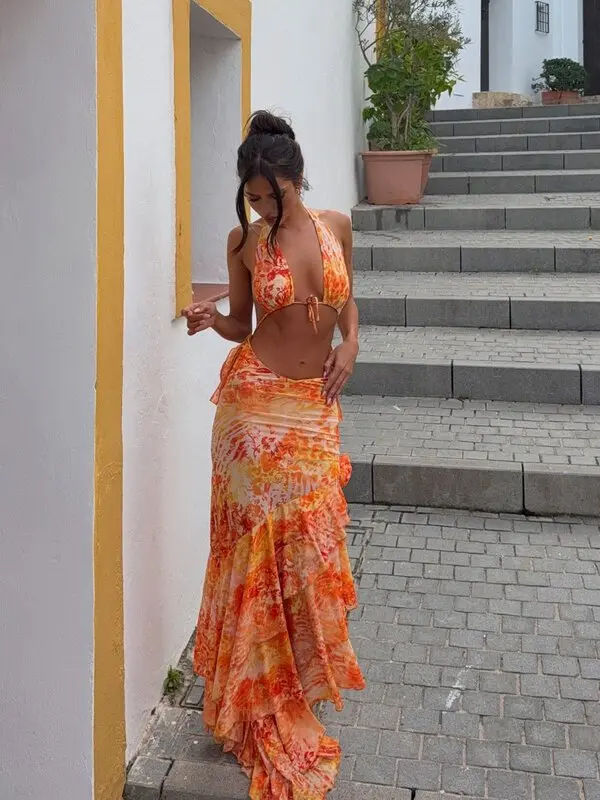 OUTCAST Casi Maxi Dress Calile - Orange/print