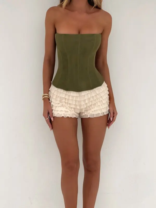 OUTCAST Sola Mesh Corset Top Khaki