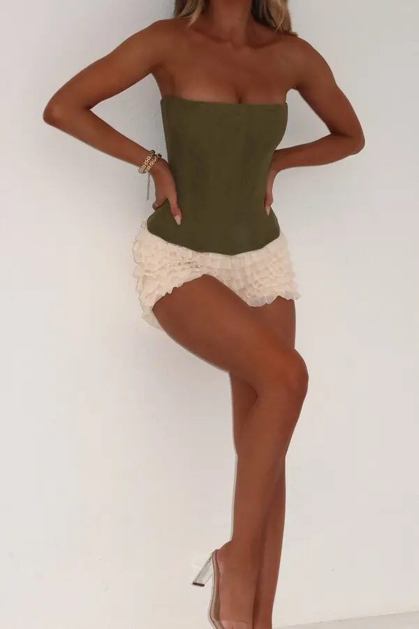 OUTCAST Sola Mesh Corset Top Khaki