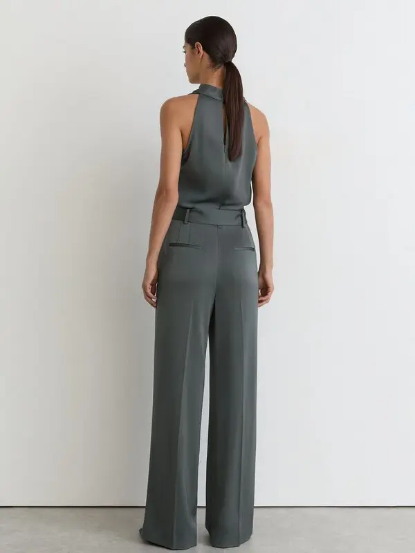 REISS Erica Satin Cowl Neck Wide Leg Jumpsuit