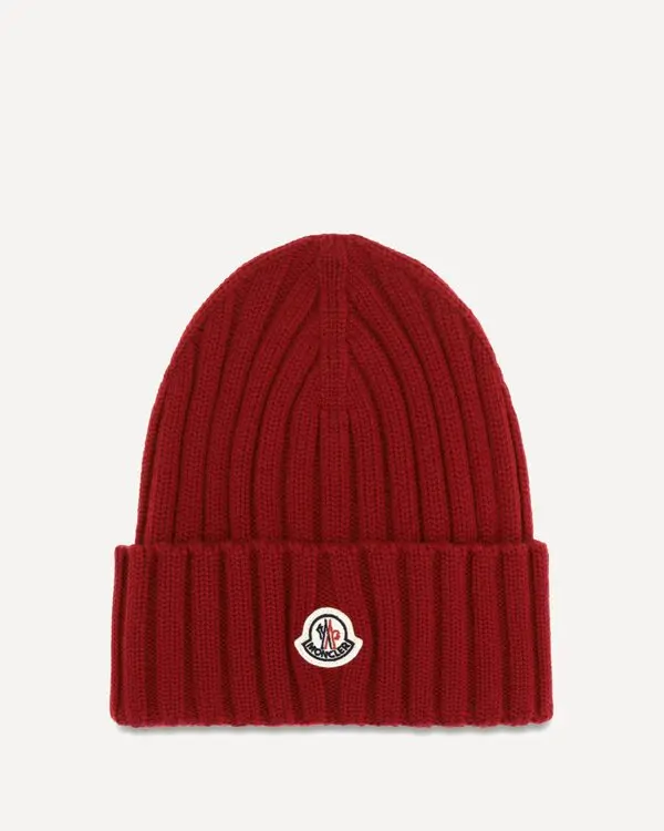 Moncler Wool Beanie With Logo - Red