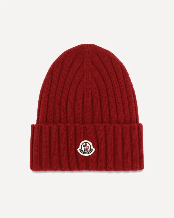 Moncler Wool Beanie With Logo - Red