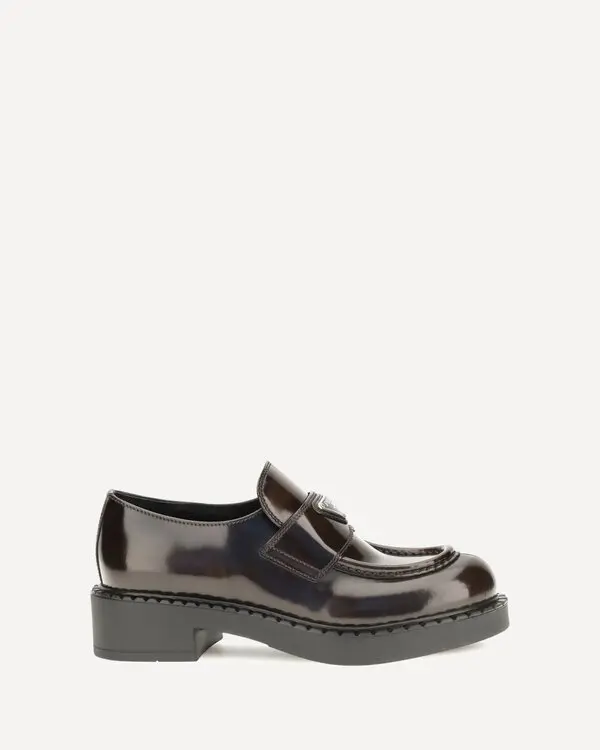 Prada Leather Logo Loafers - Brown