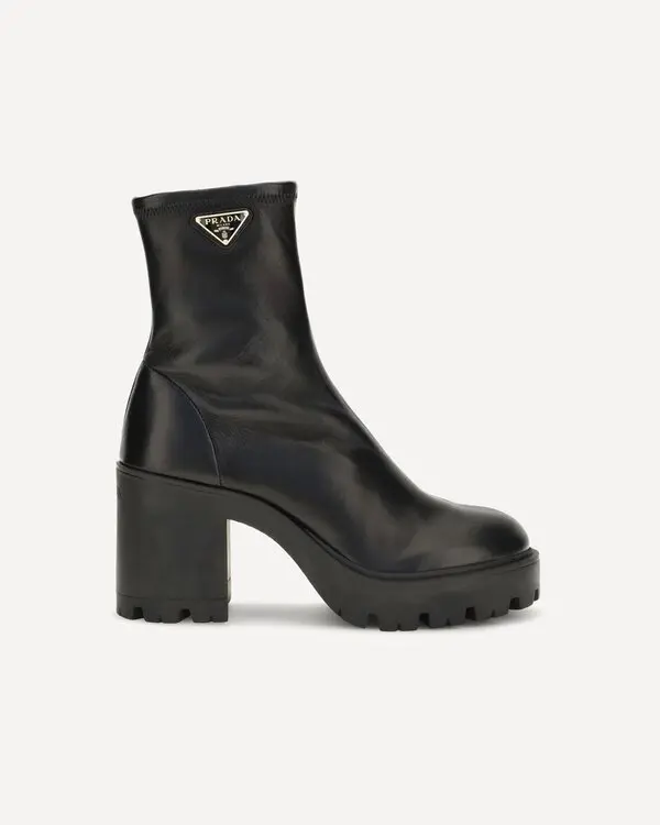 Prada Stretch Leather Platform Ankle Boots