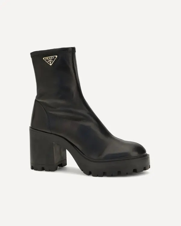Prada Stretch Leather Platform Ankle Boots