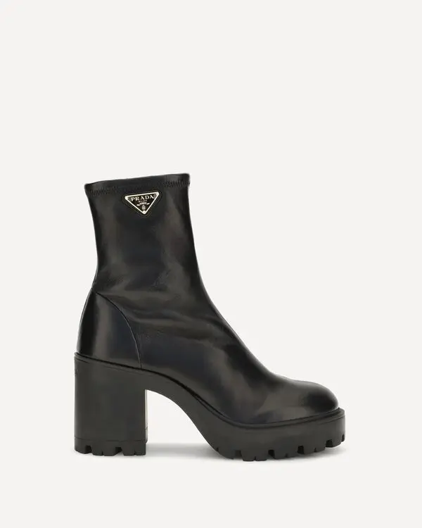 Prada Stretch Leather Platform Ankle Boots - Black
