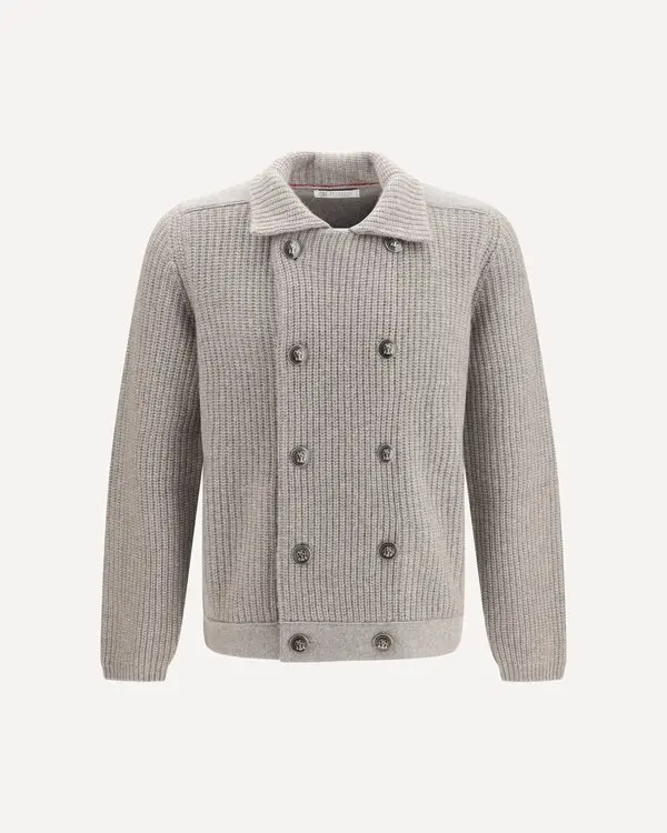 Brunello Cucinelli English Rib Cashmere Cardigan - Grey