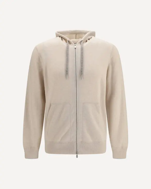 Brunello Cucinelli Cashmere Zip Up Hoodie - Beige