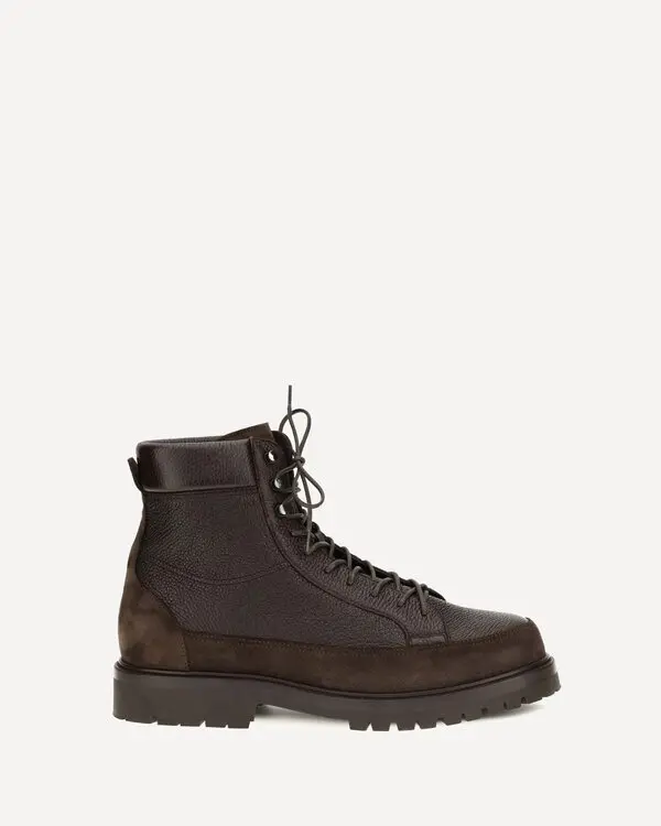 Brunello Cucinelli Lace-up Deer Leather And Suede Ankle Boots - Brown