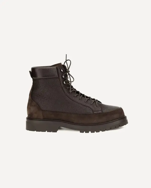 Brunello Cucinelli Lace-up Deer Leather And Suede Ankle Boots