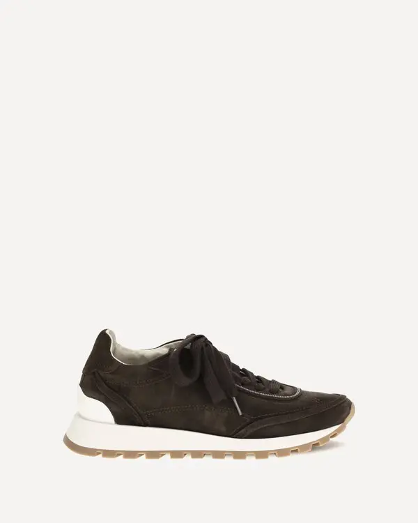 Brunello Cucinelli Suede Lace-up Sneakers With Chain Detail - Brown