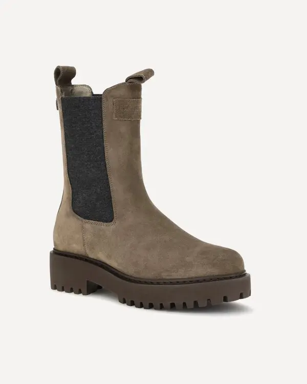 Brunello Cucinelli Suede Ankle Boots With Knit Insert And Precious Loop Detail