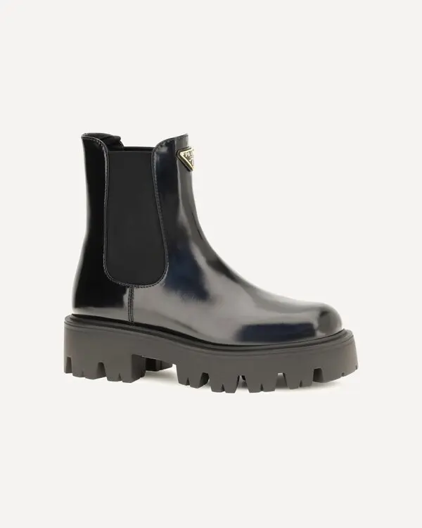 Prada Brushed Leather Ankle Boots - Black
