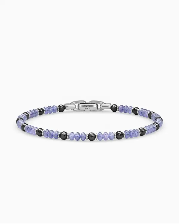 David Yurman Spiritual Beads Bracelet In 18k White Gold With Tanzanites And Black Diamonds - Tanzanite