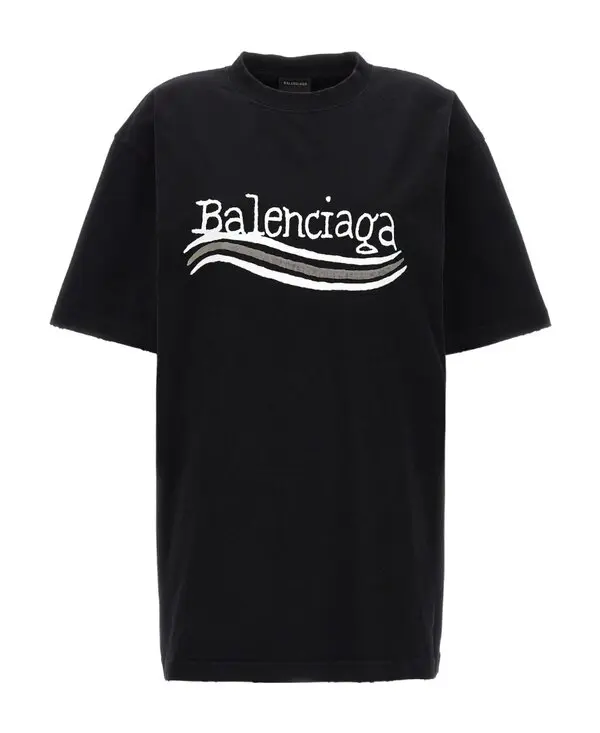 Balenciaga Logo Printed Oversized T-shirt - Black
