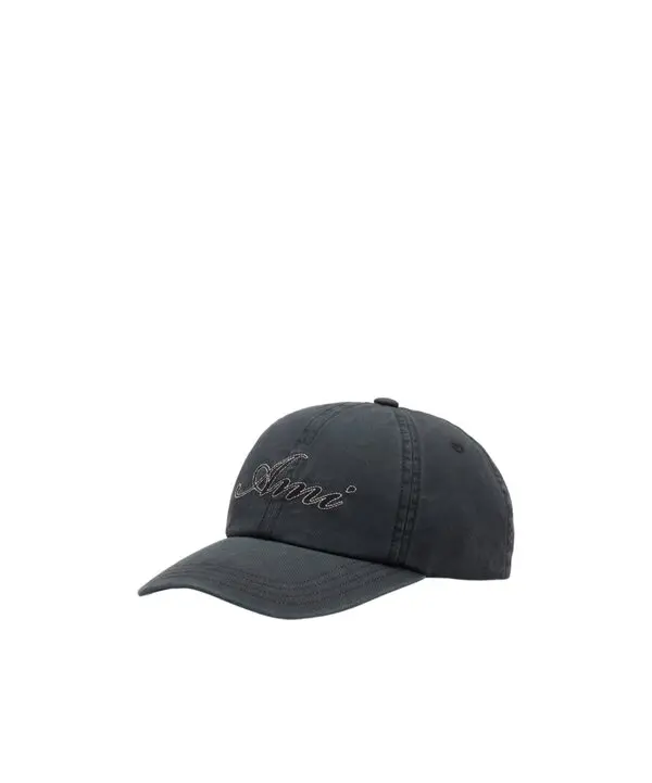 AMI Paris Black Cotton Cap With Emboirery - Black Washed