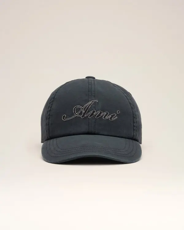 AMI Paris Black Cotton Cap With Emboirery