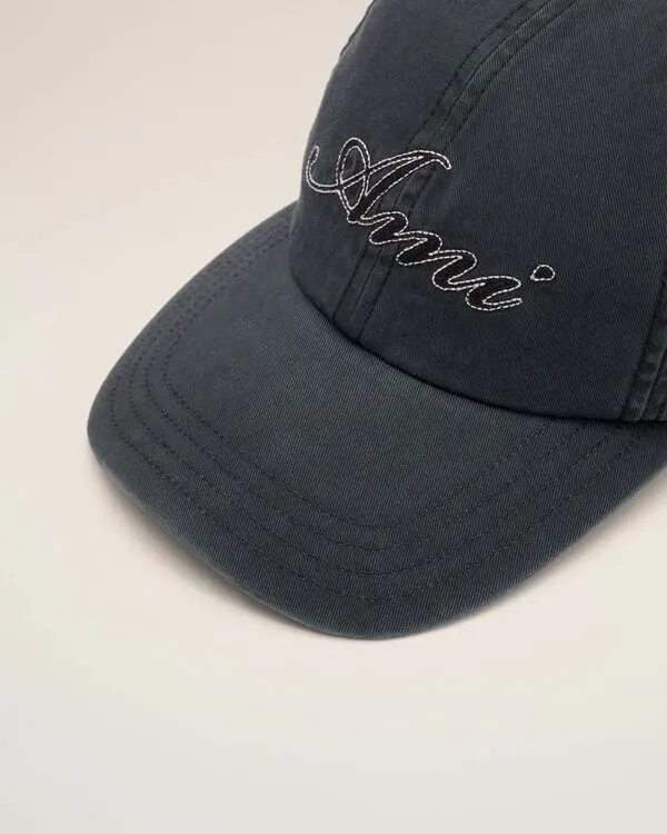 AMI Paris Black Cotton Cap With Emboirery