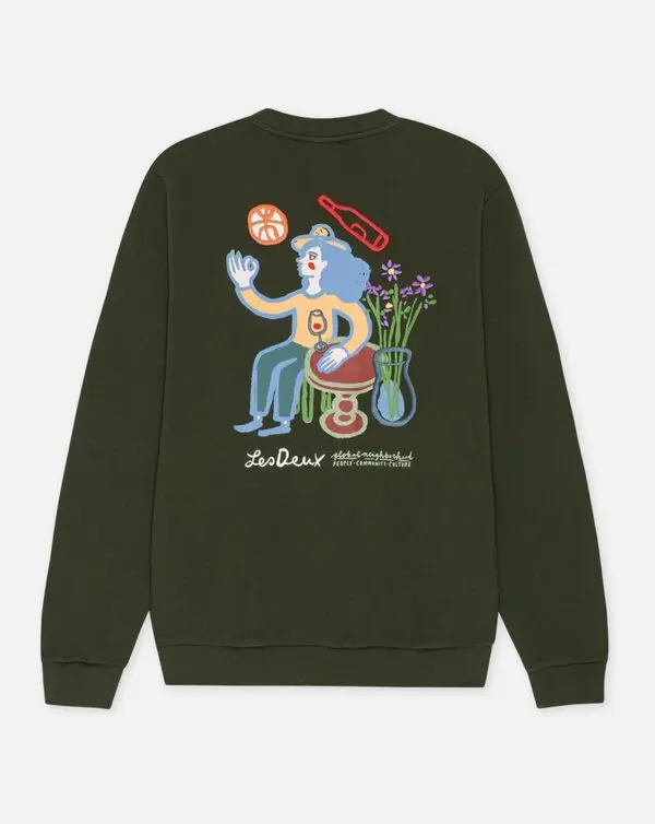 LES DEUX Graphic Print Crewneck Sweater