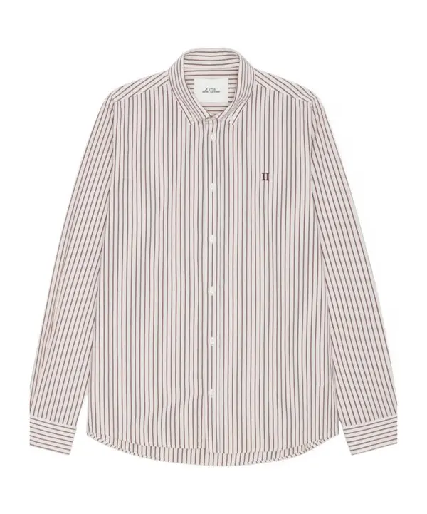LES DEUX Striped Embroidered-logo Shirt - White