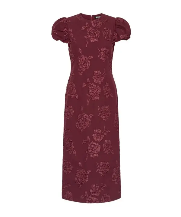 ROTATE BY BIRGER CHRISTENSEN Jacquard Midi Puffy Dress - Red
