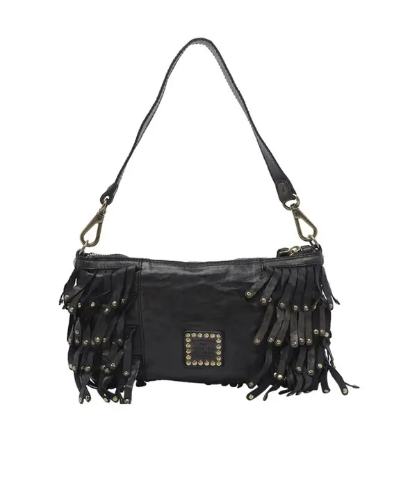 CAMPOMAGGI Natalia Studded Fringe Shoulder Bag - Black