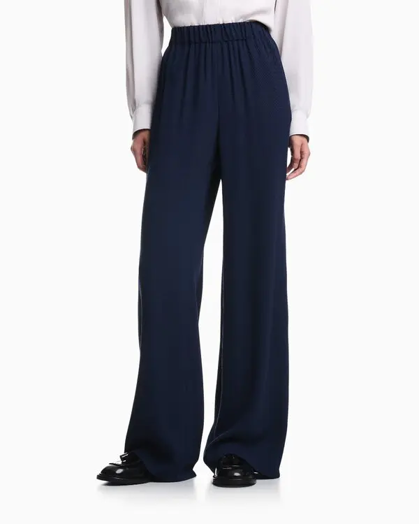 Emporio Armani Crepe Gabardine Wide Leg Pants - Blue