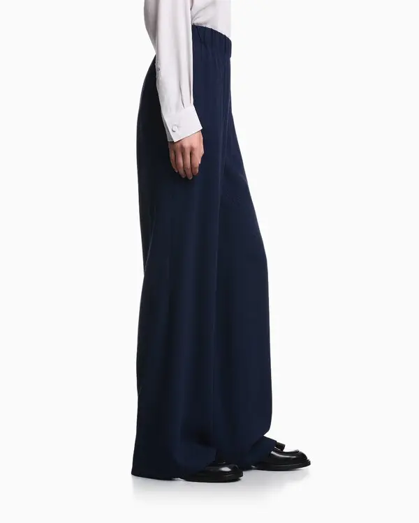 Emporio Armani Crepe Gabardine Wide Leg Pants - Blue