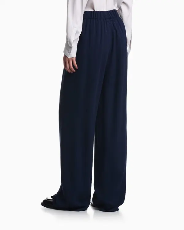 Emporio Armani Crepe Gabardine Wide Leg Pants - Blue