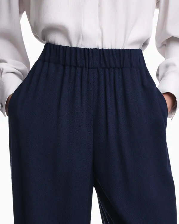Emporio Armani Crepe Gabardine Wide Leg Pants - Blue