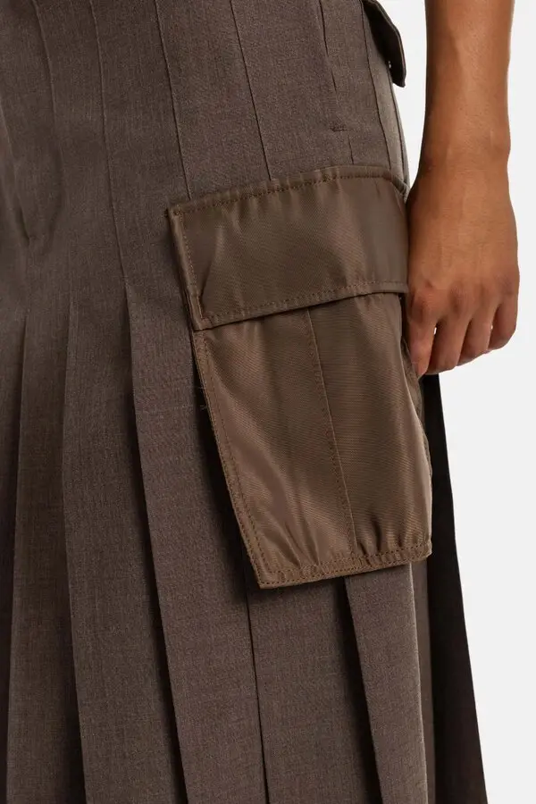 Sacai Asymmetrical Pleated Midi Skirt With Cargo Pockets
