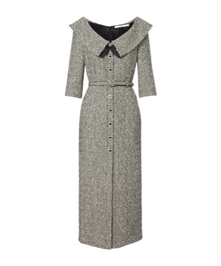 Alessandra Rich Belted Cotton And Wool-blend Tweed Midi Dress