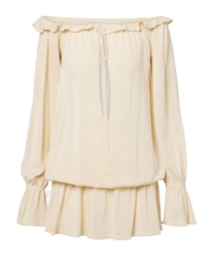 AYA MUSE Cryo Off-the-shoulder Ruffled Drawstring Minidress - Beige