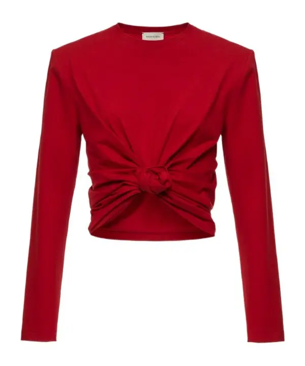 Magda Butrym Knotted Long Sleeve Jersey Blouse