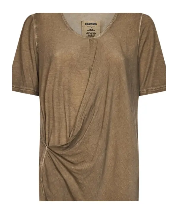 UMA WANG Short-sleeve T-shirt With Pleating - Brown