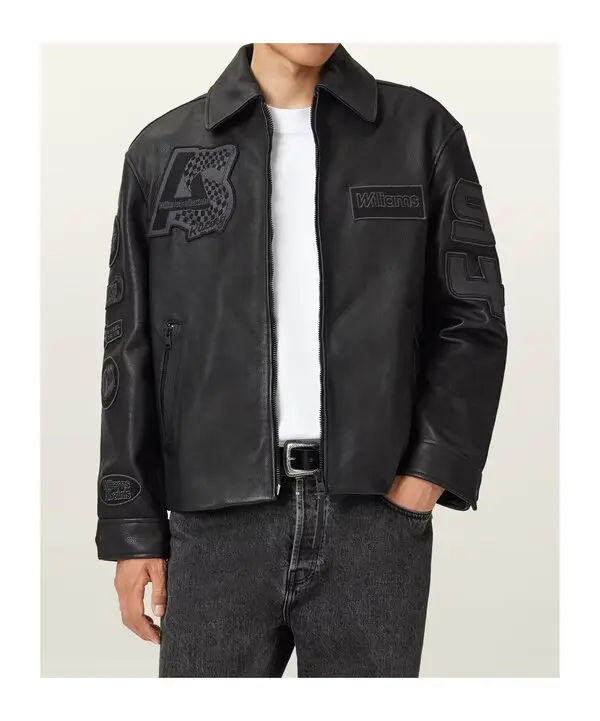 ALLSAINTS Leather Long Sleeve Zip Up Jacket
