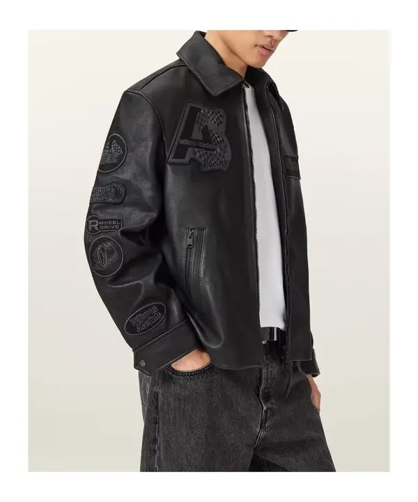 ALLSAINTS Leather Long Sleeve Zip Up Jacket