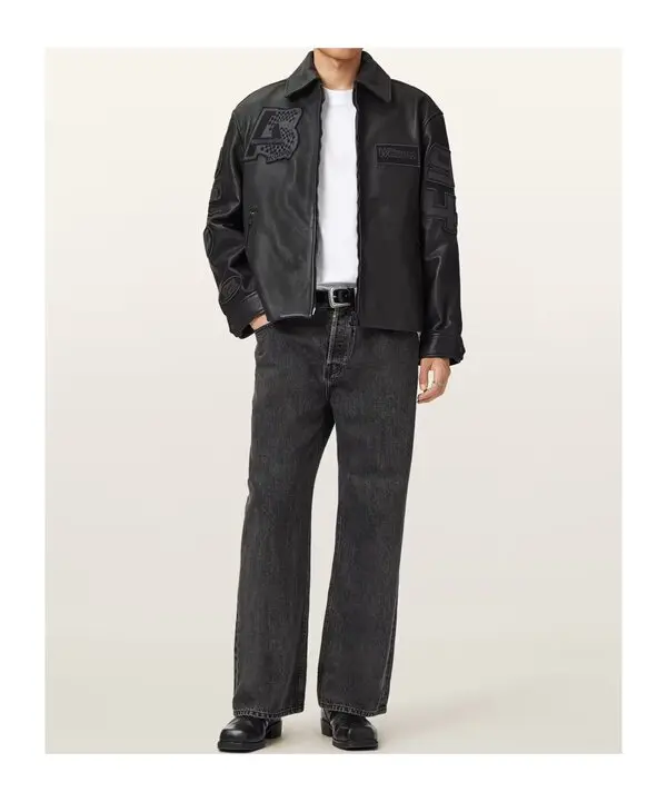 ALLSAINTS Leather Long Sleeve Zip Up Jacket