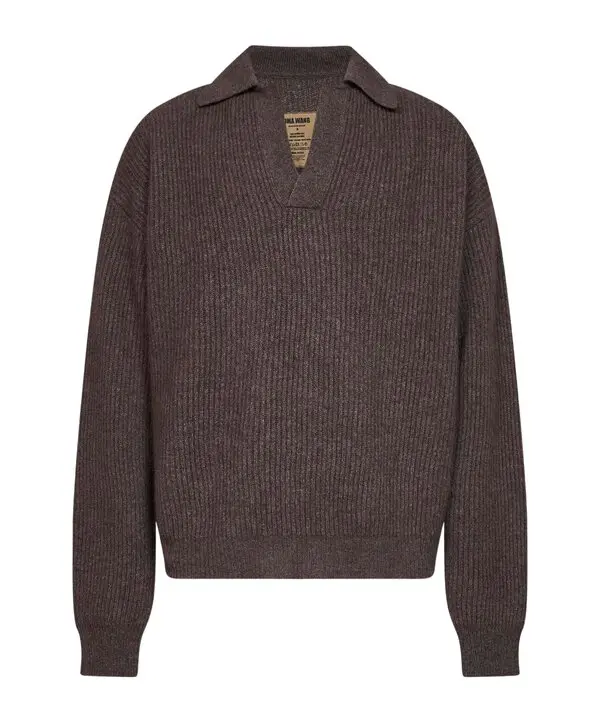 UMA WANG Long Sleeve Knit Top With Collar And Ribbed Details - No