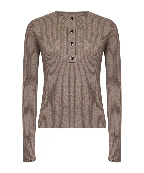 UMA WANG Button-detail Ribbed Sweater With Distressed Cuffs - Brown