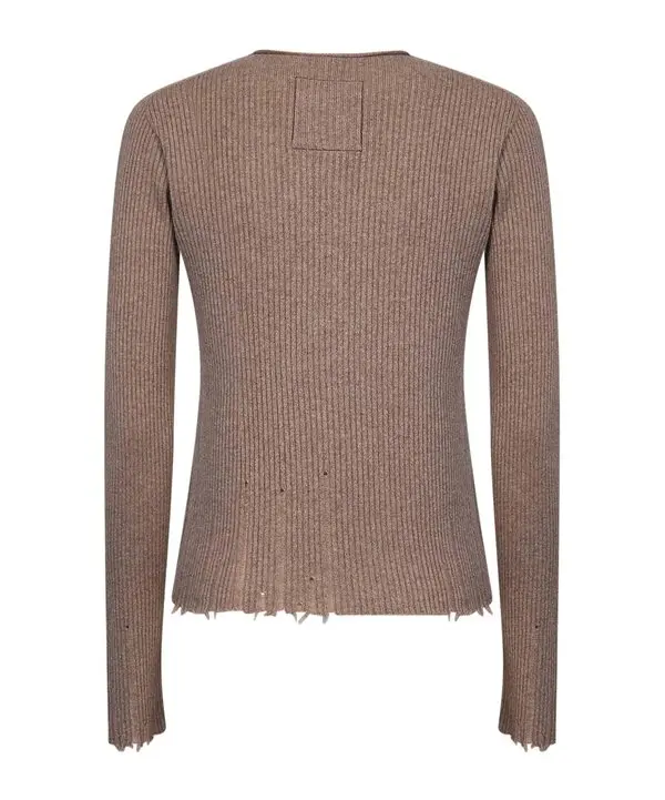 UMA WANG Button-detail Ribbed Sweater With Distressed Cuffs - Brown