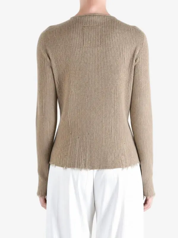 UMA WANG Button-detail Ribbed Sweater With Distressed Cuffs - Brown