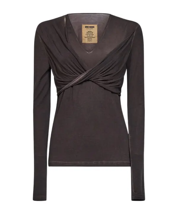 UMA WANG Long Sleeve V-neck Knit Top - Black