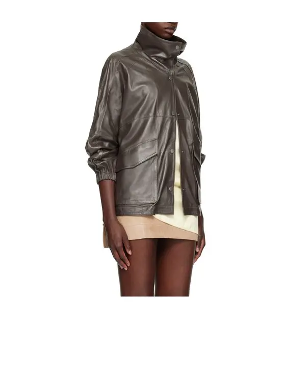 Nour Hammour Stand-collar Leather Jacket