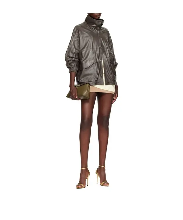 Nour Hammour Stand-collar Leather Jacket