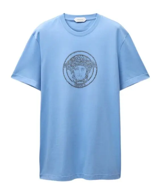 Versace Embellished Crewneck T-shirt - Light Blue