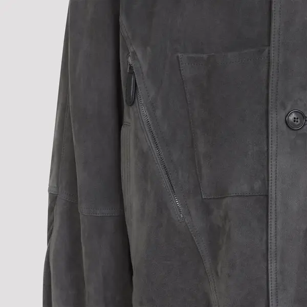 Giorgio Armani Stand Collar Leather Jacket - Grey